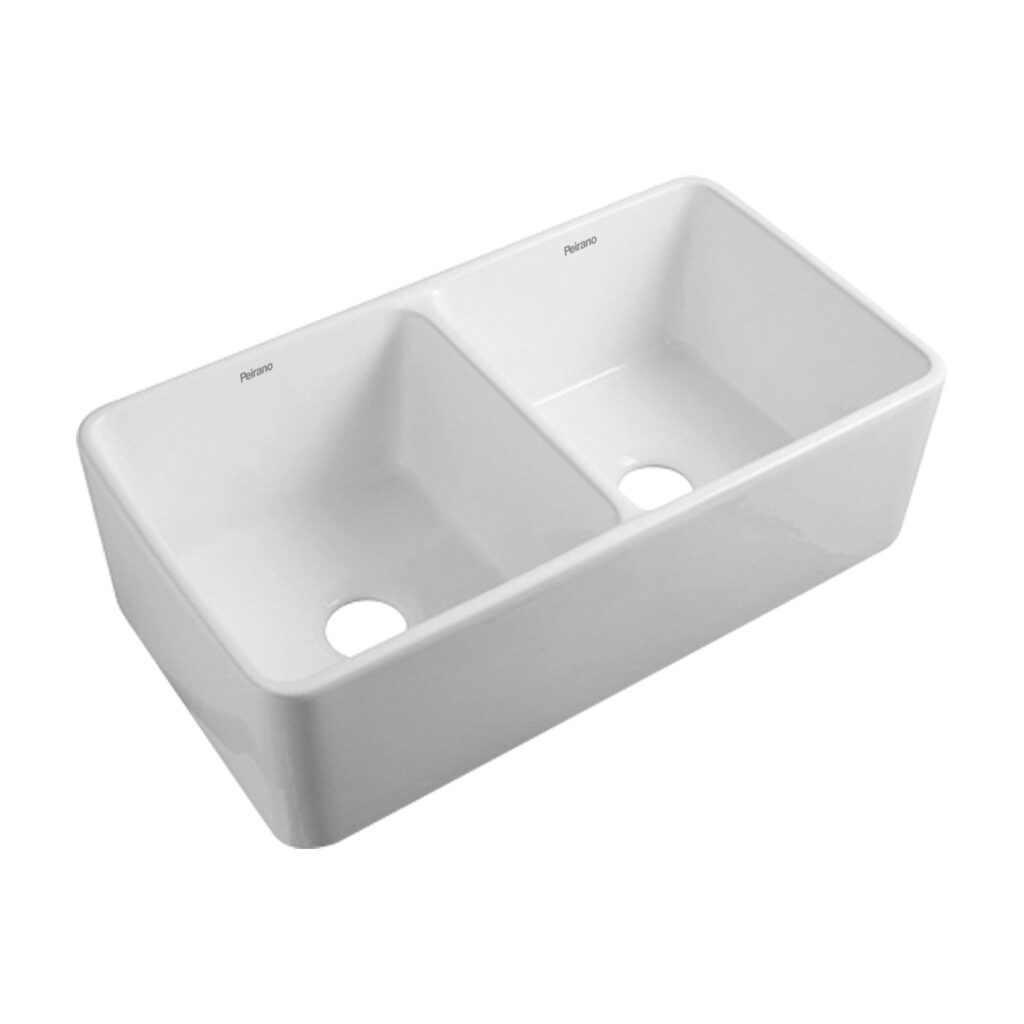 Bacha de Cocina de Apoyar Doble Blanca (838x457x254) - Griferia Peirano